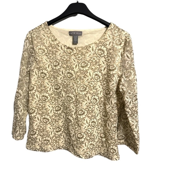 Kate Hill | Tops | Vintage Kate Hill Top Allover Lace Golden Matallic ...
